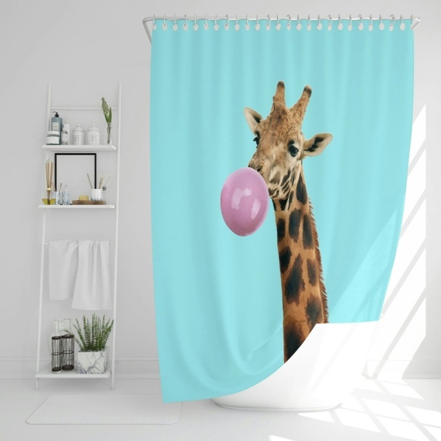 Concept Giraffe With Bubble Gum On Color Background (Shower Curtain) by ...
