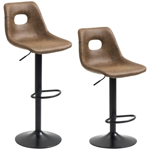 Homcom Retro Bar Stools Set Of 2 Adjustable Height Swivel Leather-Like ...