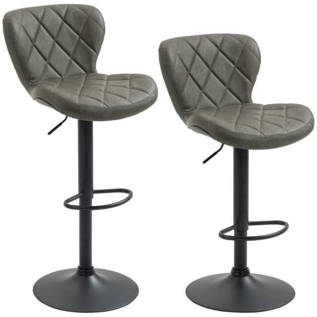 HOMCOM Adjustable Height Bar Stools Set of 2 Swivel Barstool Dark Grey ...