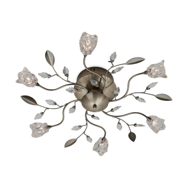 Cindy 6 Light Flush Multi Arm Ceiling Light Antique Brass, Clear Glass ...
