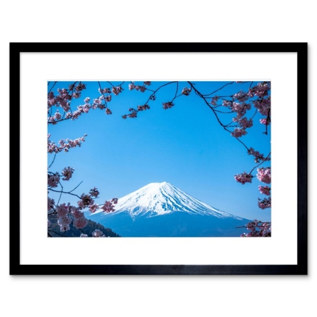 "Cherry Blossom Frame Mount Fuji Japan 9X7"" Black Framed Wall Art ...