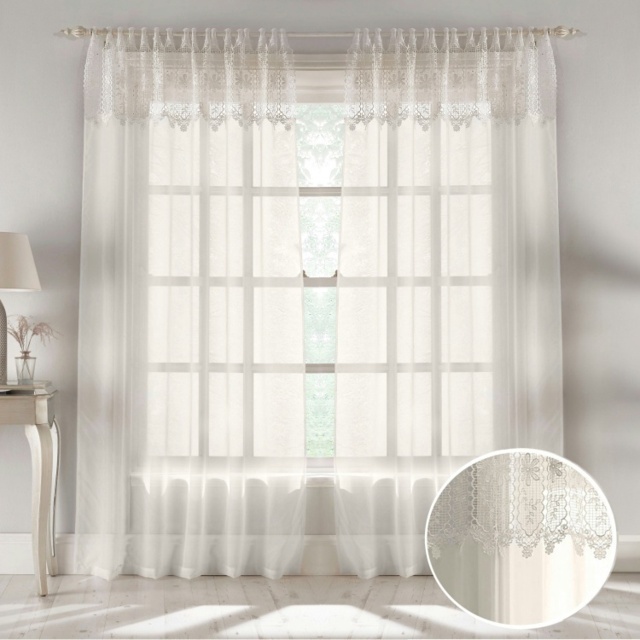 Pair Of Kensington Natural Macrame Header Voile Panels 137 Cm (54 Inch ...