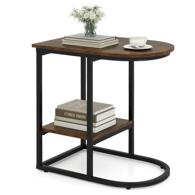 Costway c-shaped end table modern sofa side table brown by Tesco ...