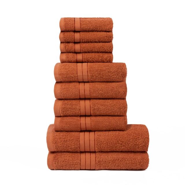OHS 10 Pack Luxury 100% Cotton 500GSM Bathroom Towel Bale Set - Burnt ...