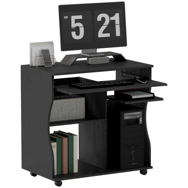 HOMCOM Computer Desk with Sliding Keyboard Tray, Mobile Home Office ...