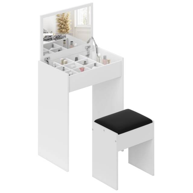 HOMCOM Dressing Table with Mirror and Stool, Vanity Makeup Table with ...