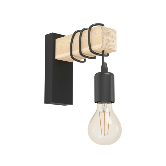 Eglo Townshend Black Metal & Natural Wood Wall Light - Vintage ...