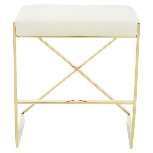 Interiors By Premier Ivory Velvet Bar Stool, Gold Finish Frame Bar ...