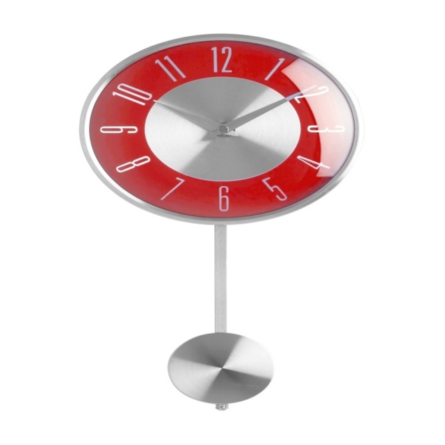 Interiors By Premier Depasto Silver With Red Face Pendulum Wall Clock ...
