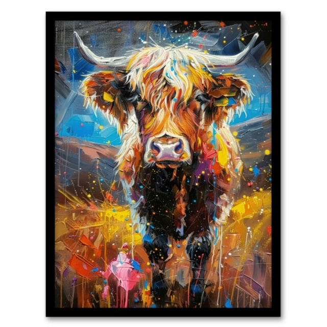 Highland Cow Scottish Hairy Paint Splat Living Room Black Framed Wall ...