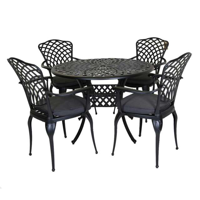Charles Bentley Cast Aluminium Table and 4 Chairs Set Black Outdoor ...
