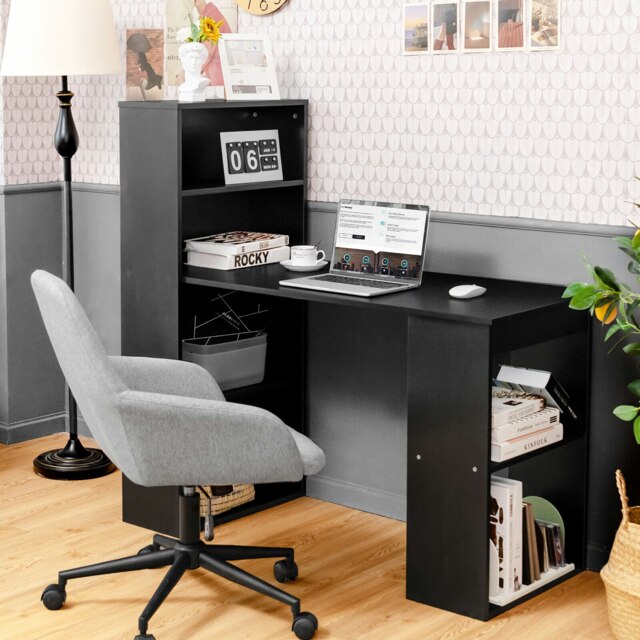 Costway computer desk workstation 6-tier storage shelves black black by ...
