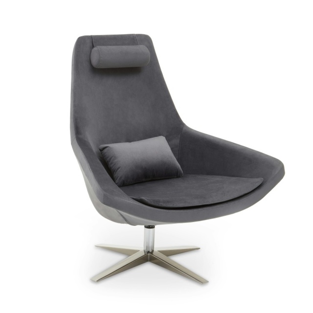 Interiors By Premier Grey Curved Velvet Arm Chair With Lumbar Cushion ...