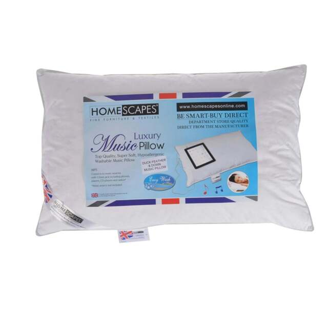 Homescapes Duck Feather and Down Music Pillow With Speakers White by ...