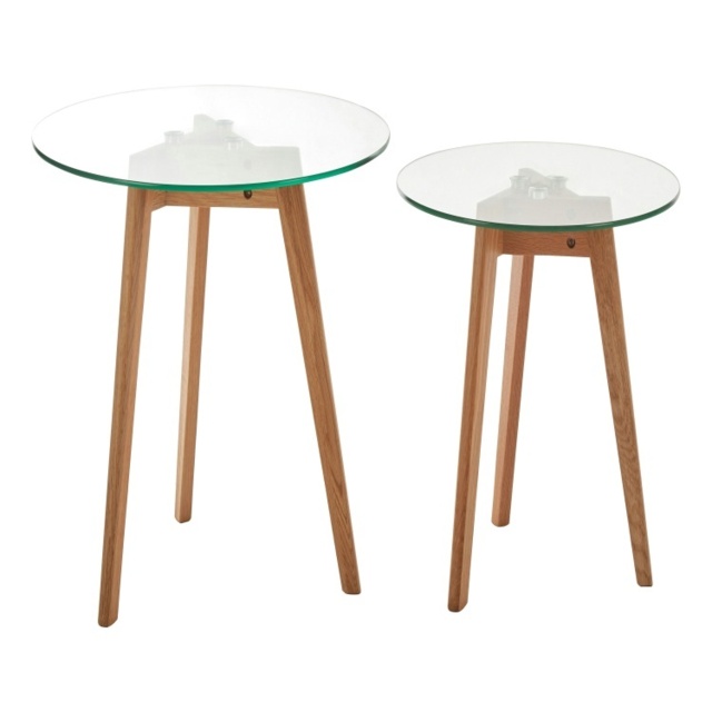 Nostra Set Of Two Glass Top Oak Wood Side Tables Cream by Tesco ...