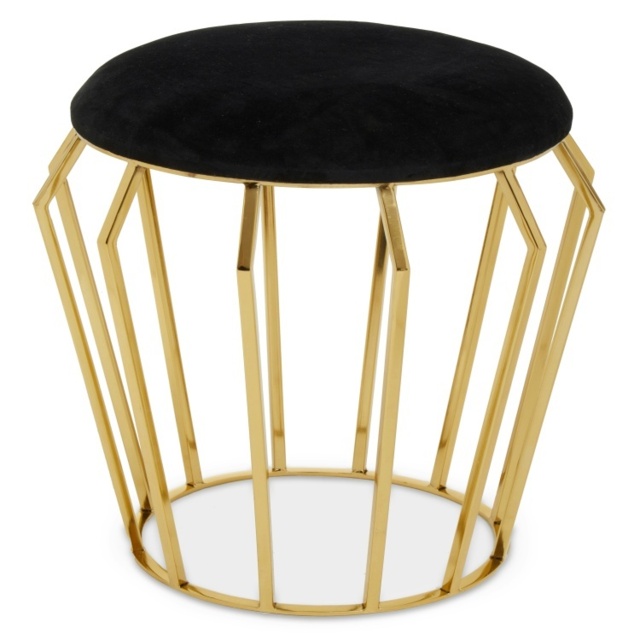 Interiors By Premier Black Velvet And Gold Finish Frame Stool, Airy ...