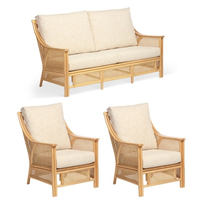 Desser Chester Natural 3 Seater Rattan Sofa Set In Cotton Cream ...