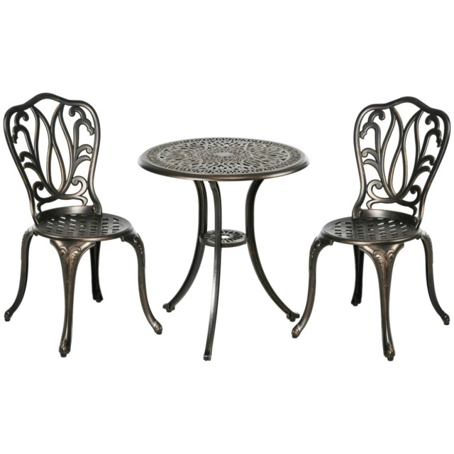 Outsunny 3 Piece Patio Bistro Set Outdoor Table Set With Umbrella Hole ...