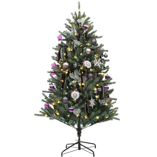 Homcom 5ft artificial prelit christmas tree w/ led lights, purple ...