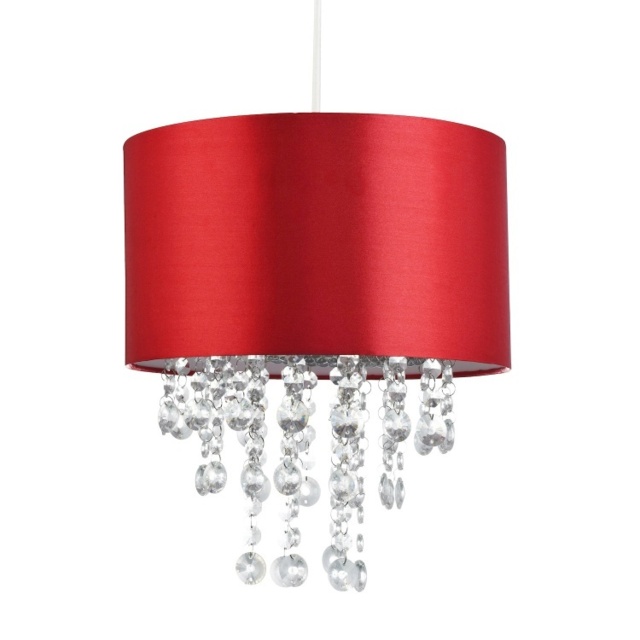 Modern Red Satin Fabric Pendant Light Shade With Transparent Acrylic ...