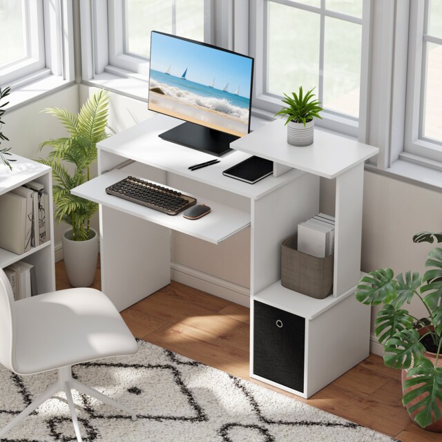 HOMCOM Computer Desk with Sliding Keyboard Tray Storage Drawer Shelf ...