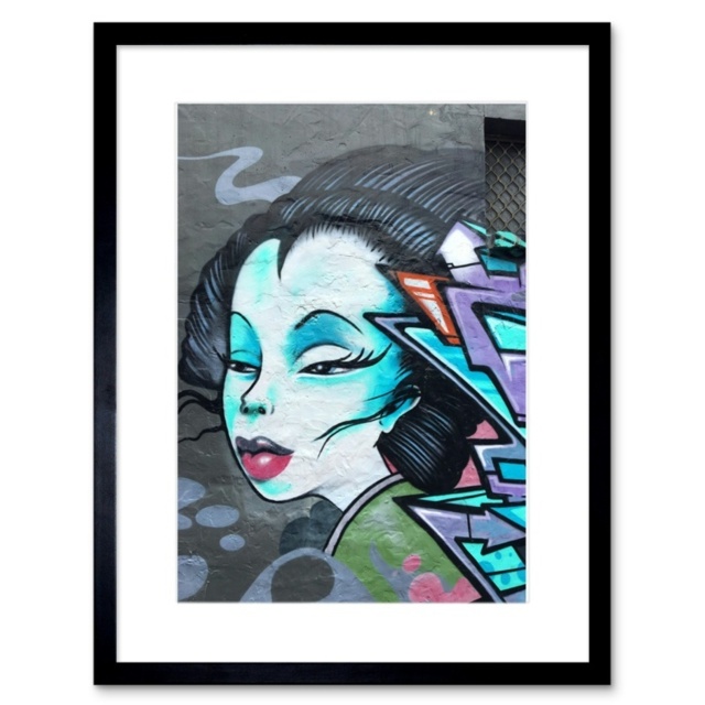 "Japanese Geisha Graffiti Street Art 9X7"" Black Framed Wall Art Print ...