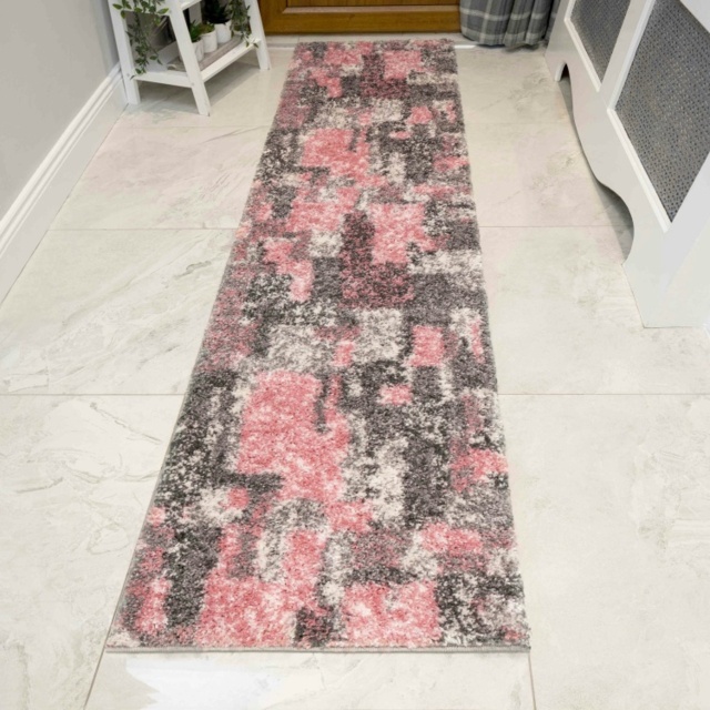 Kukoon Blush Pink Patchwork Mottled Shaggy Long Runner Rug 60Cm X 240Cm ...
