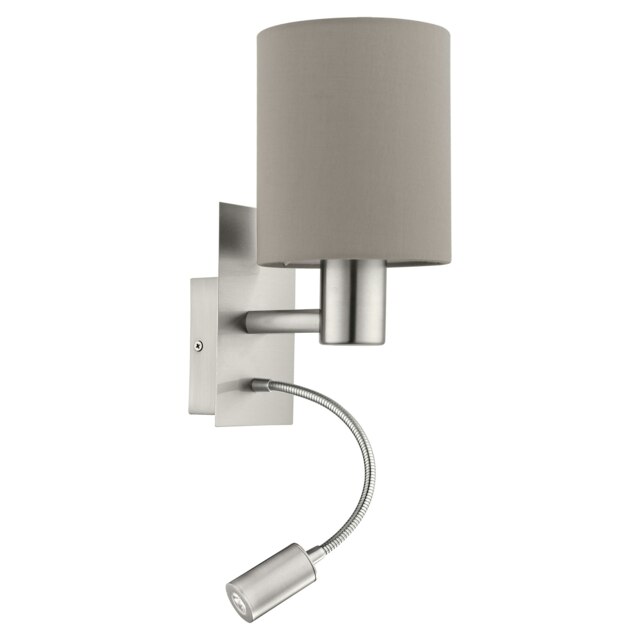 EGLO Pasteri Taupe Fabric LED Wall Lamp With Reading Light by Tesco ...