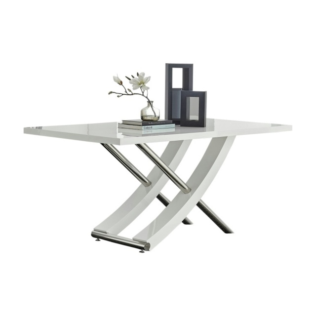 Furniturebox Mayfair Large White High Gloss And Stainless Steel Dining ...