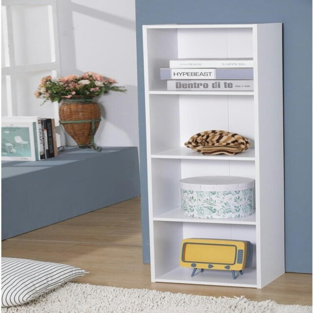 4 Cube Bookshelf White Wooden Storage Organiser Wood Shelving Unit Open ...
