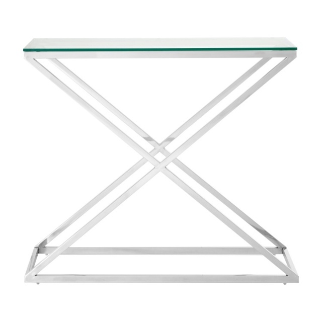 Interiors By Premier Glass Top Criss Cross Console Table, Stainless ...