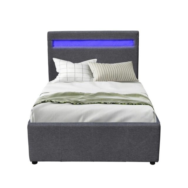 3Ft Single Modern Gas Lift Ottoman Bed Frame With Led In Dark Grey by ...