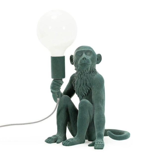 Valuelights George Dark Green Velvet Monkey Bedside Table Lamp Animal ...