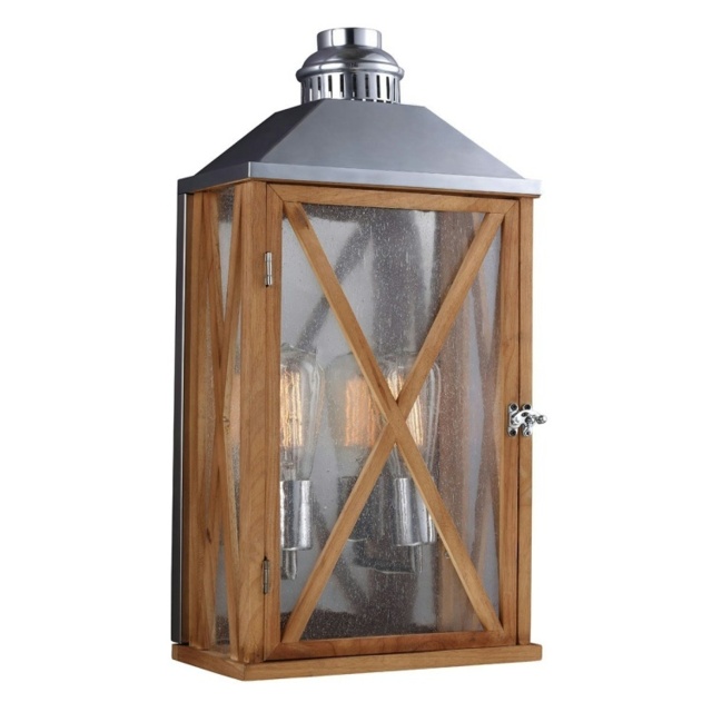 Lumiere 2 Light Outdoor Medium Wall Lantern Light Natural Oak Ip44, E27 ...