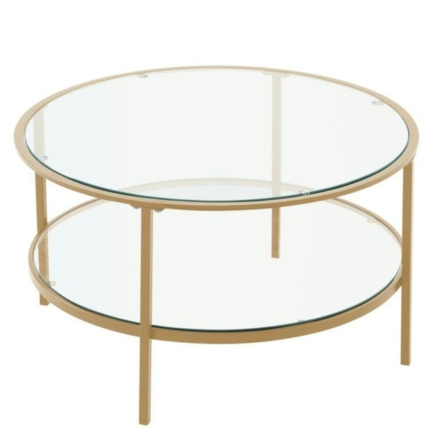 Living And Home 2 Tier Round Glass Coffee Table Side Table Gold Frame ...