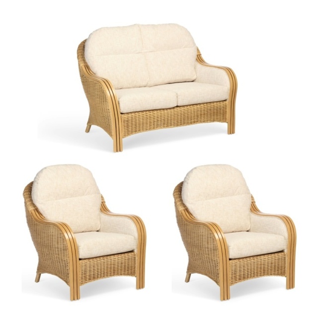 Desser Centurion Light Oak Rattan 2 Seater Sofa Set In Cotton Cream ...
