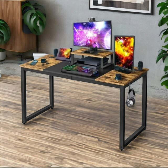 Industrial writing desk with moveable monitor mount brown by Tesco ...