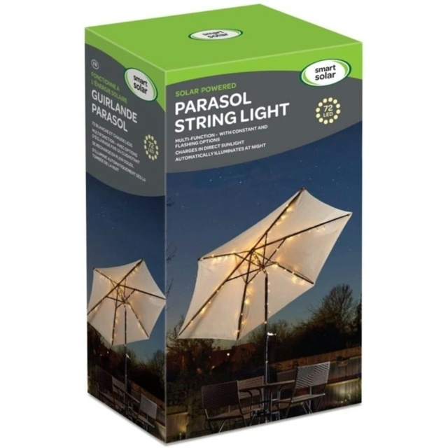 Solar Powered Multi-Functional Parasol String Light Clear by Tesco ...