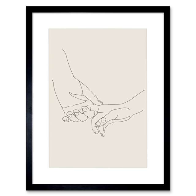 "Line Hands Holding Minimalist Artwork 12x16"" Framed Wall Art Print ...