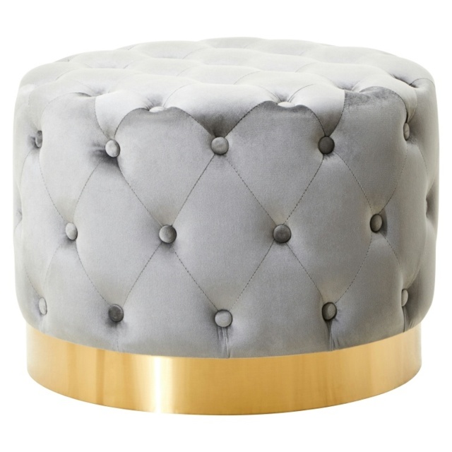 Interiors By Premier Grey Velvet Stool With Matte Gold Finish Metal ...