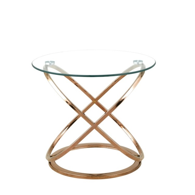 Chrome Effect Round Abstract Tempered Glass Lamp Table In Gold by Tesco ...