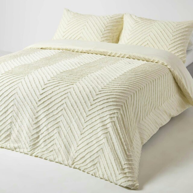 Homescapes off white chevron cotton tufted duvet cover set - white by ...