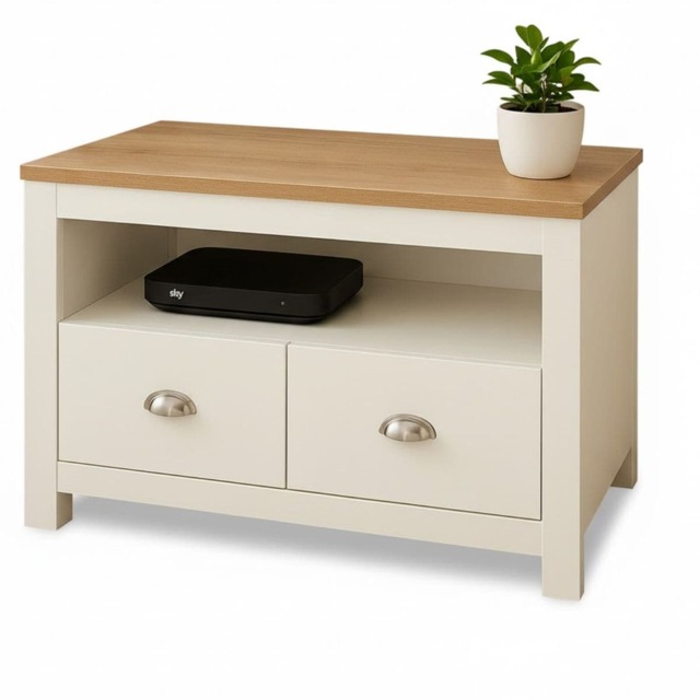 Tv stand with storage drawers wooden top media console white living ...