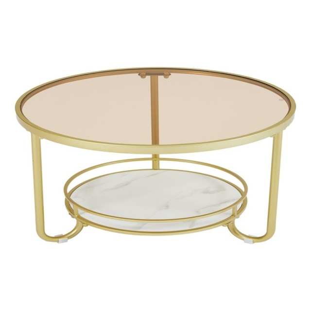 Living And Home Round Glass And Slate 2-Tier Coffee Table by Tesco ...