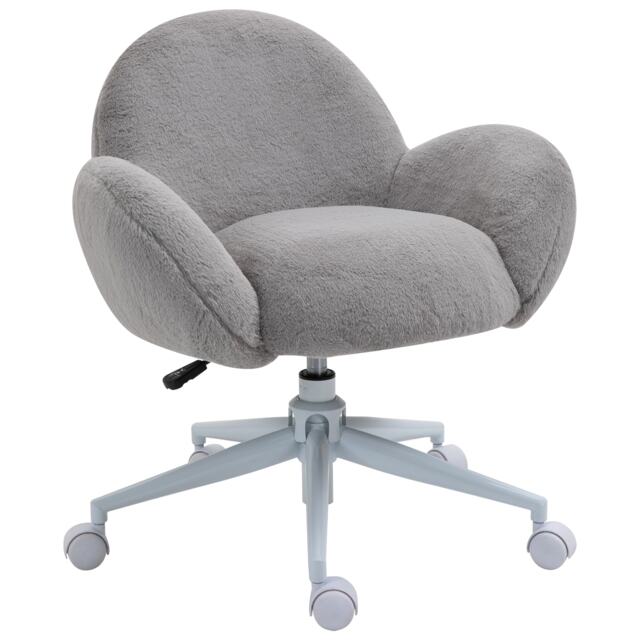 HOMCOM Fluffy Desk Chair, Cute Makeup Vanity Chair with Rolling Wheels ...