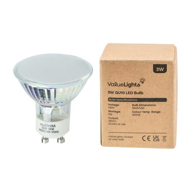 ValueLights 8 Pack GU10 White Plastic Spotlight LED 3W Warm White 3000K ...