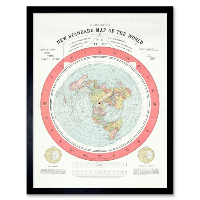Map Gleason 1892 World Time Calculator Flat Earth Framed Wall Art Print ...