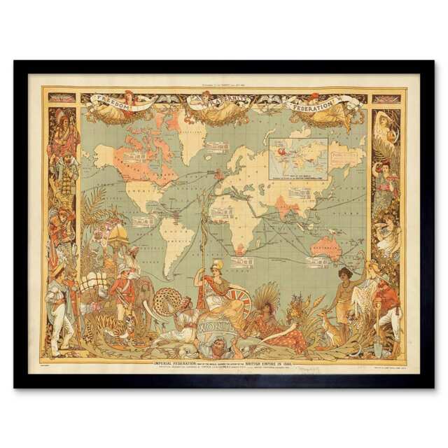 Maps British Empire 1886 Imperial Illustrated People World Framed Wall ...