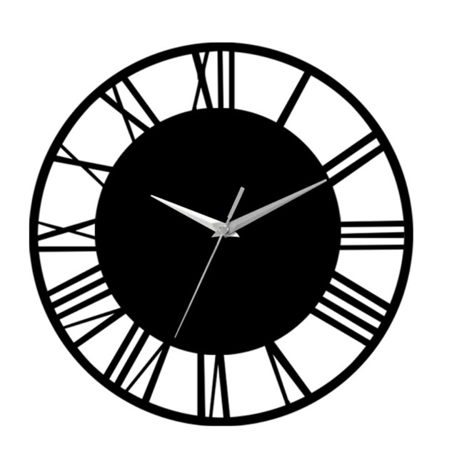 Living and home silent round wood wall clock roman numeral - black ...