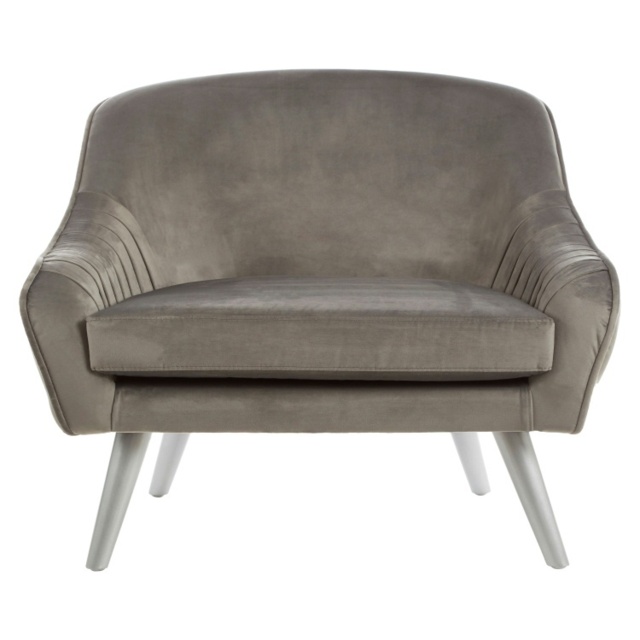 Interiors By Premier Grey Velvet Armchair With Iron Base, Easy Care ...